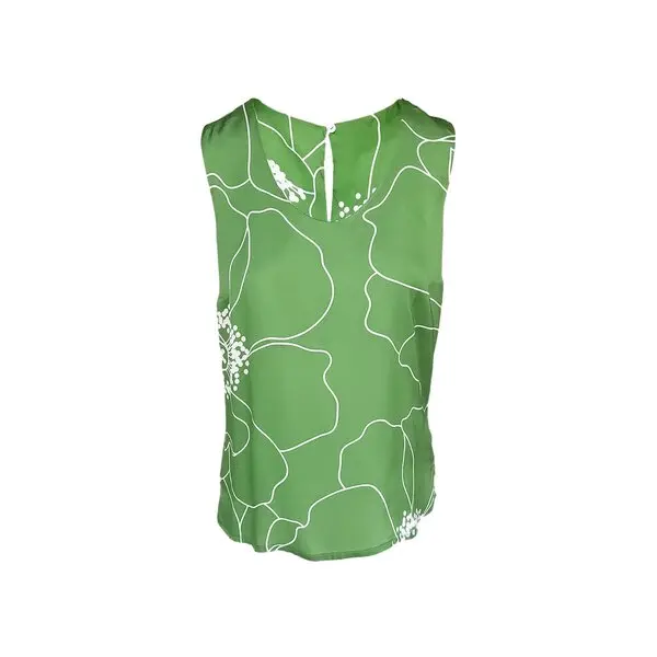Haris Cotton Sleeveless Printed Satin Top Peonies - Green