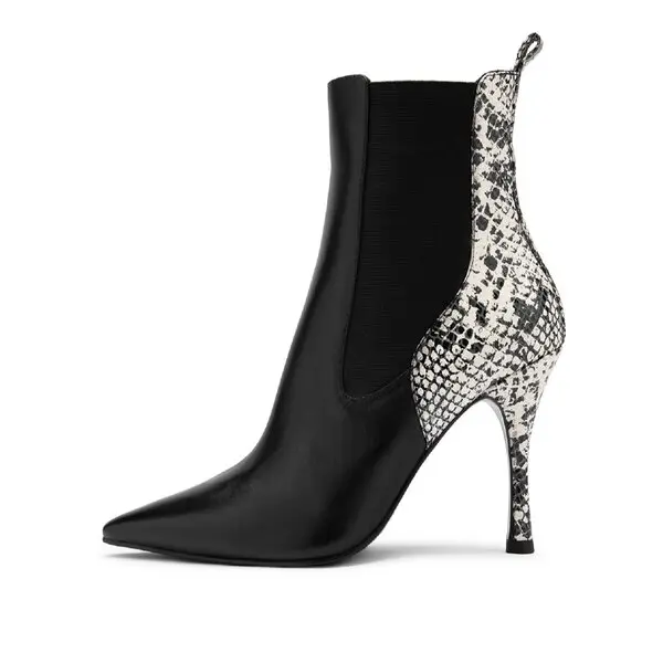ILVI Black / White Vaso Black-white Leather Heeled Boot With Snake Print - Black/white