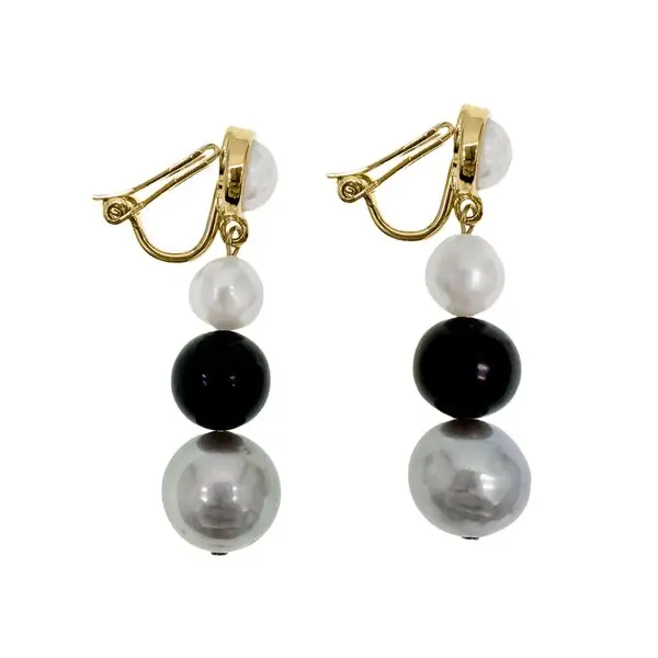 FARRA Timeless Black Grey And White Freshwater Pearls Clip-on Earrings - Black/gray/white