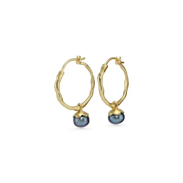 ISLA SILVER Gold / Black Peacock Pearl Molten Gold Hoop Earrings - Gold/black