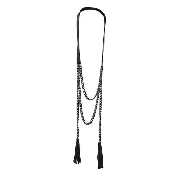 METAMORPHOZA Extravagant Chain Аnd Leather Necklace - Black