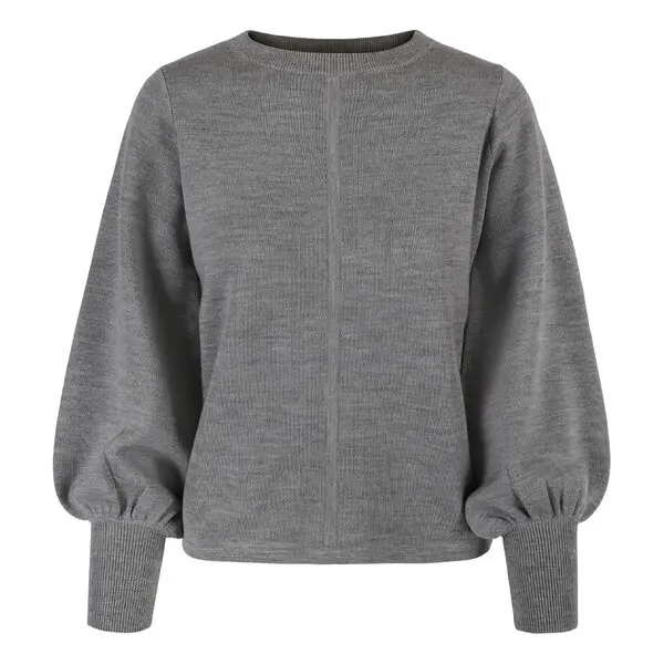 TIRILLM Alison" Merino Wool Sweater With Puffed Sleeves Melange - Grey
