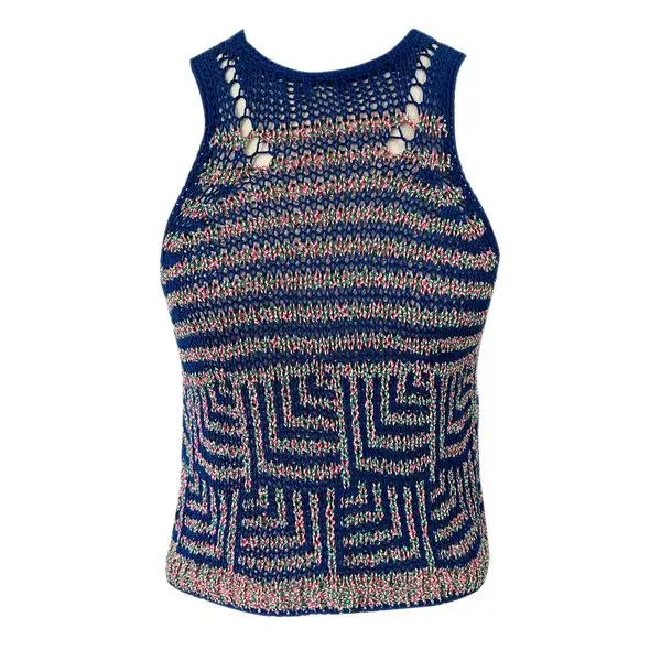 ESSIEN & EMRE Ezia Knitted Pattern Tank Top - Blue