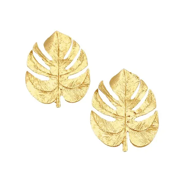 LES REINES The Grand Leaf Statet Hammered Earrings 24k Plated - Gold