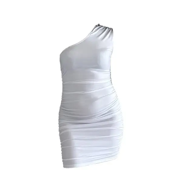 BRASINI SWIMWEAR Daniella Ruched One Shoulder Cover Up Dress - White