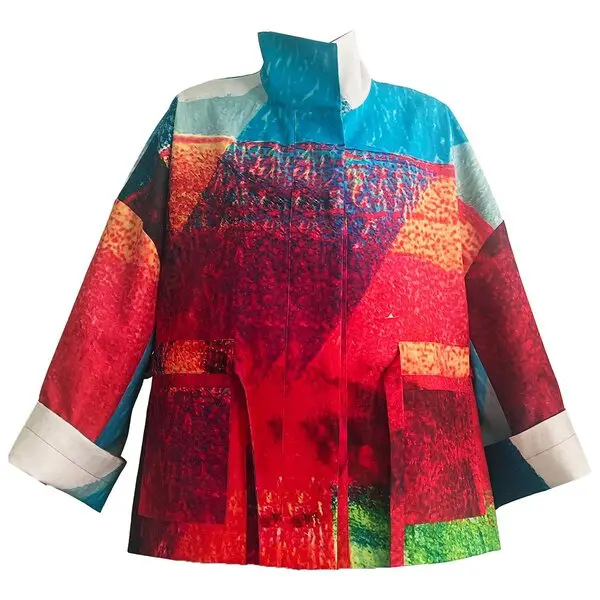 MAXJENNY Blue / Red Square Boxy Jacket Print Red Turquise - Blue/red
