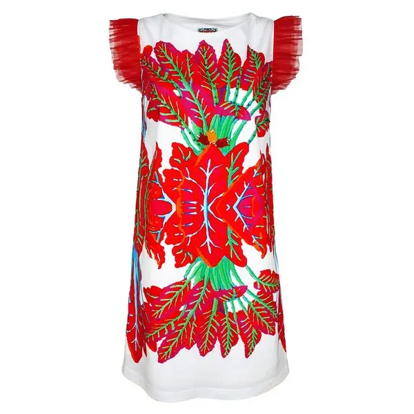 LALIPOP DESIGN Mini Dress With Red Leaves Print - White
