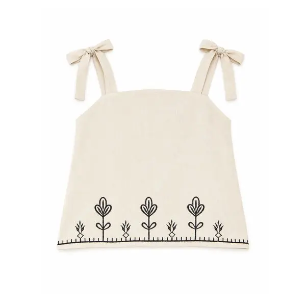 YUMI Neutrals Ivory Linen Mix Embroirdered Top - White