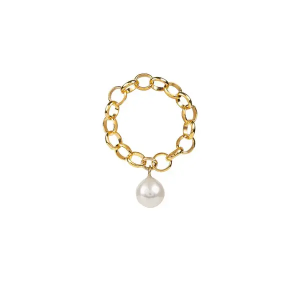 ORA PEARLS Aelia Pearl Chain Ring - Gold