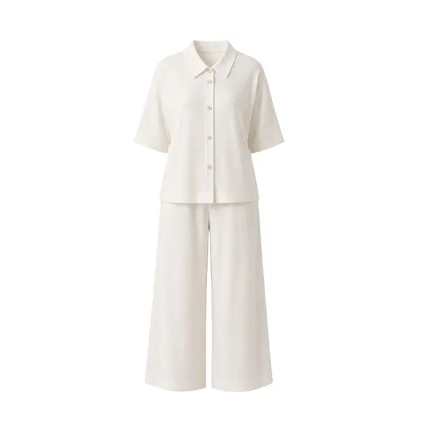OH!ZUZA NIGHT&DAY Neutrals Meryl Linen Viscose Pyjama Set Wide Trousers Ivory - White