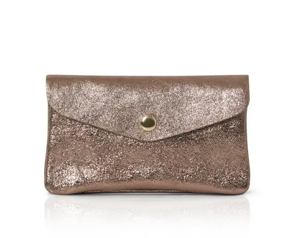 BETSY & FLOSS Neutrals Medium Popper Leather Purse In Bronze - Black/brown