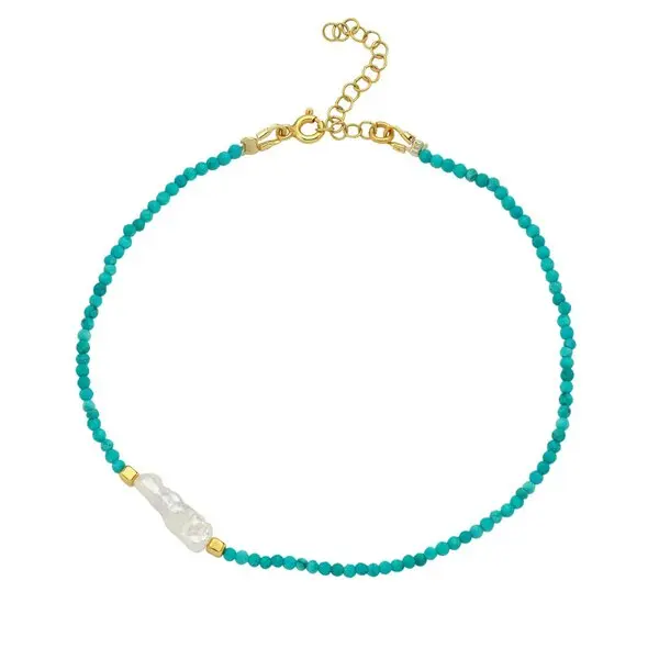 LINYA JEWELLERY Megy Turquoise Small Pearl Anklet - Gold