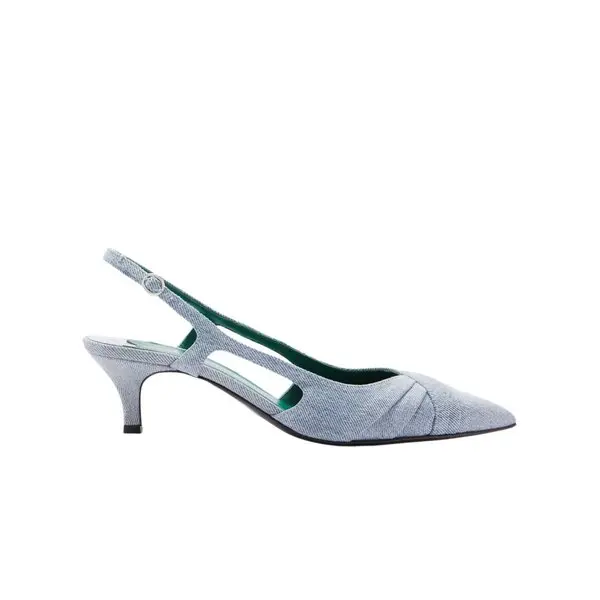 FLORRIE Maude 50mm Slingback Pump Upcycled Denim - Blue