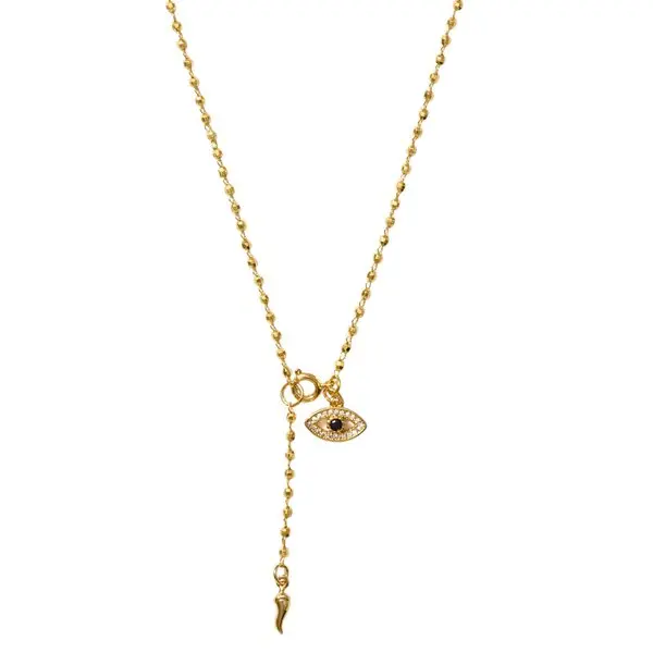 ALEXIE OF ATHENS Protection Evil Eye Bead Lariat - Gold