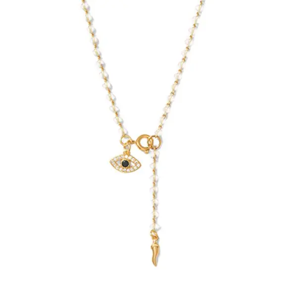 ALEXIE OF ATHENS Protection Evil Eye Bead Lariat - White