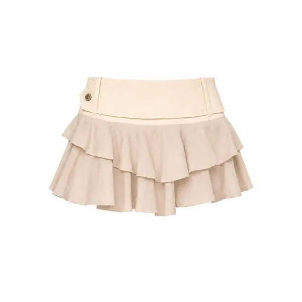 Carmen Says Solea Ruffle Denim Mini Skirt - White