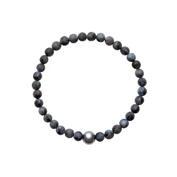 ORA PEARLS Black / Blue / Grey Aro Tahitian Pearl & Larvikite Bracelet - Black/blue/grey