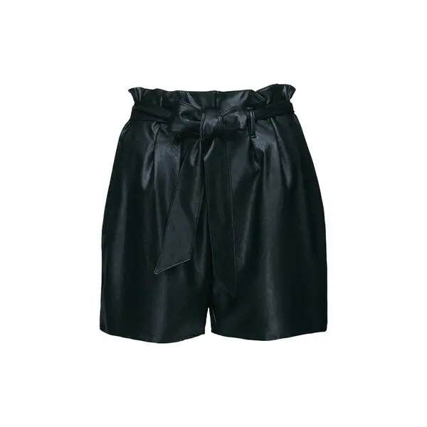 Commando Faux Leather Paperbag Short, Slg453 - Black
