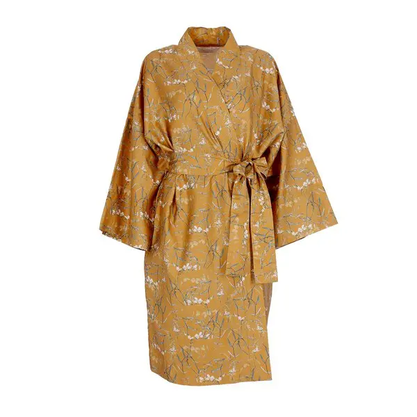 DECOFLUX HOME Sateen Kimono Bathrobe With Pouch Dreamy Ochre - Gold