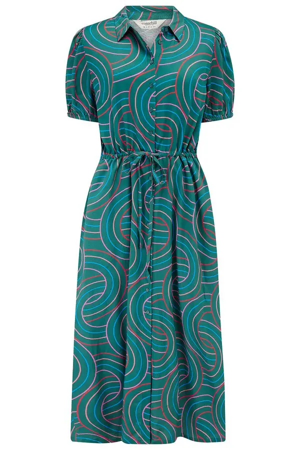 SUGARHILL BRIGHTON Cassandra Midi Shirt Dress Concentric Circles - Green