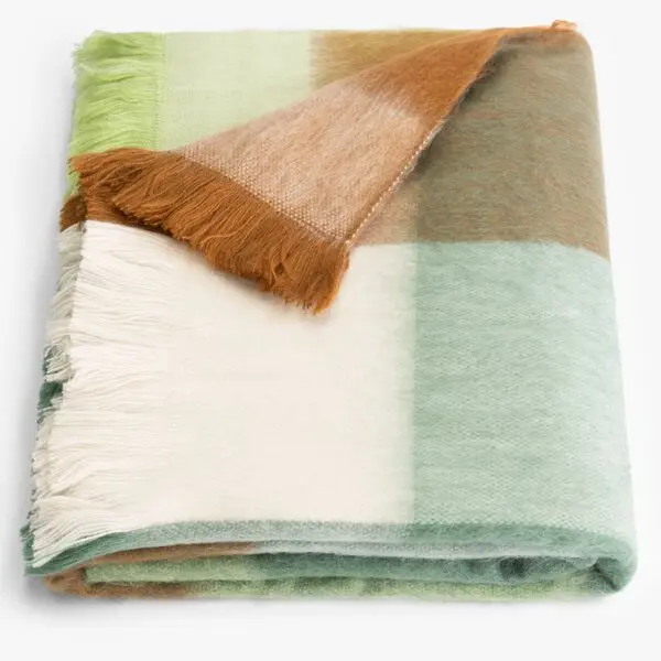 ALPACA LOCA Green / Brown Scarf Blocked Camel, Emerald And Limestone Green - Green/brown