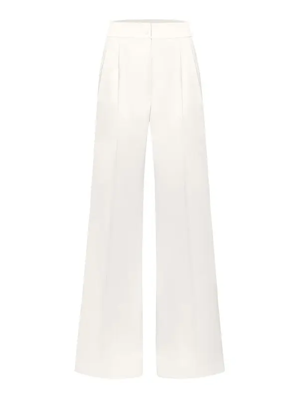 TIA DORRAINE High-waist Wide-leg Satin Trousers Pearl - White