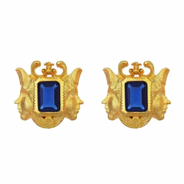 STEFAN TIRON Gold / Blue Isolde Blue Earring Limited Edition - Gold/blue