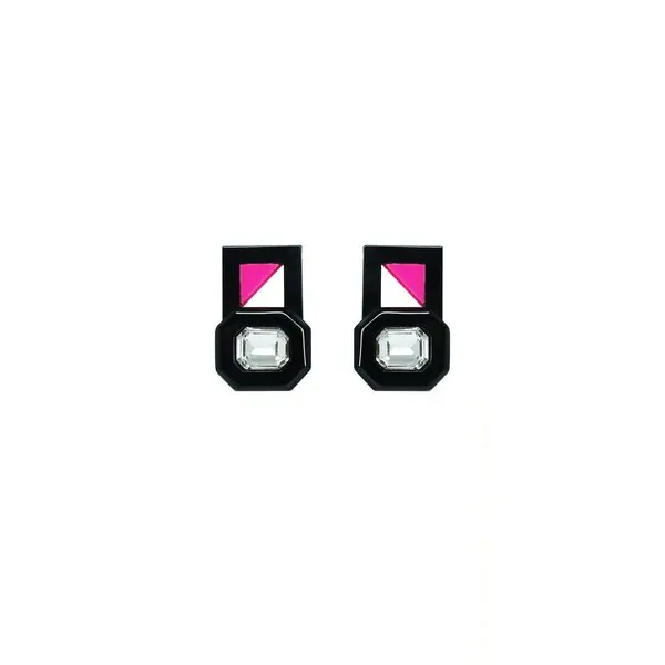 GISSA BICALHO Handmade Acrylic Earring P Deco Octogonal Cut Stone - Pink