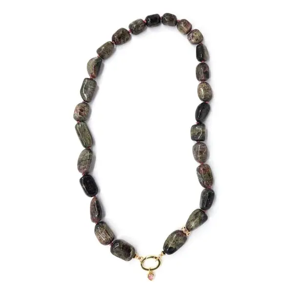 Shar Oke Green / Pink / Gold Green Tourmaline & Rubellite Necklace - Green/pink/gold