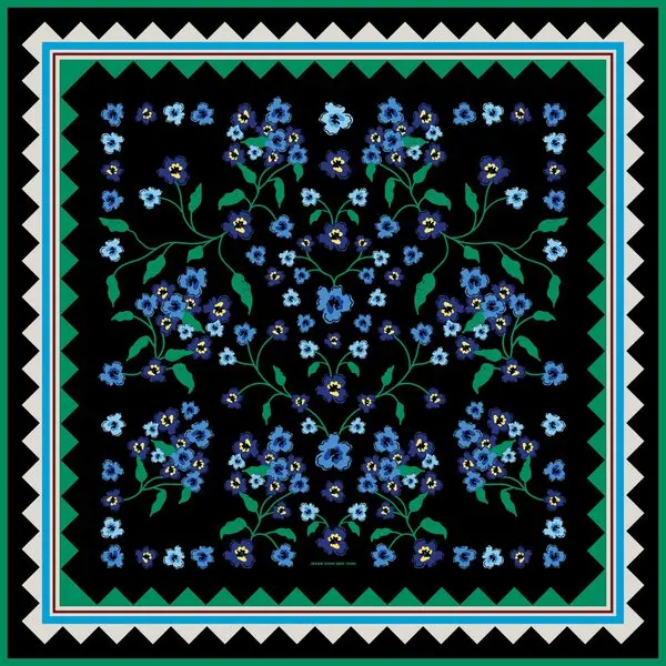 JESSIE ZHAO NEW YORK Black / Blue / Green Garden Nocturne Double Sided Silk Scarf - Black/blue/green