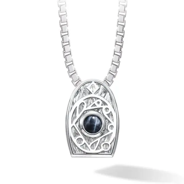 AWNL Blue / Silver Hawk Eye Tiwaz Moving Ball Silver Necklace - Blue/silver
