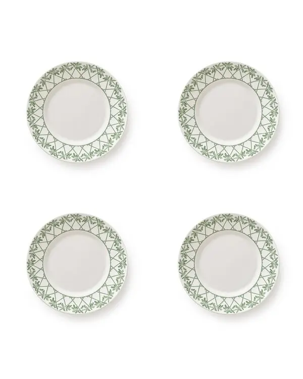 PINK HOUSE Fine Bone China Set Of Four Salad Plates Palms - Green