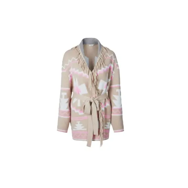 TIRILLM Neutrals Maggie Pattern Knitted Cashmere Cardigan, Light Melange - Beige