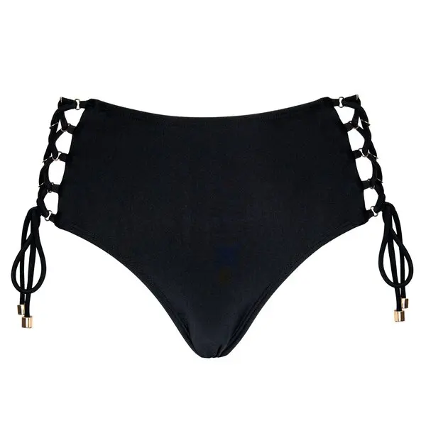 ENEZ SWIM Juliet High Waisted Adjustable Bikini Bottom - Black