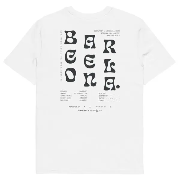 ANCHOR & CREW Gustatory Barcelona Coffee Scene Organic Cotton Embroidered T-shirt - White