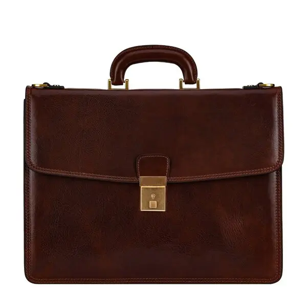 TIME RESISTANCE Leather Briefcase The Sound Of The Mountain - Brown
