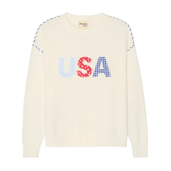 ELLSWORTH + IVEY Riley Crew Usa Patchwork - White