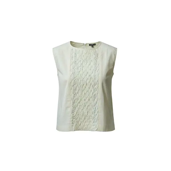 STOVARIA Hand-stitched Cotton Panel Statet Sleeveless Top In Off - White