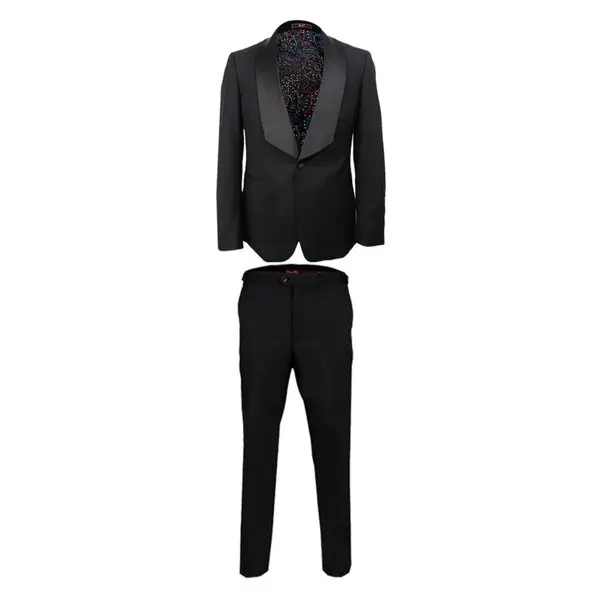 DAVID WEJ Alfredo Dress Single Breasted Satin Shawl Lapel Tuxedo Set - Black