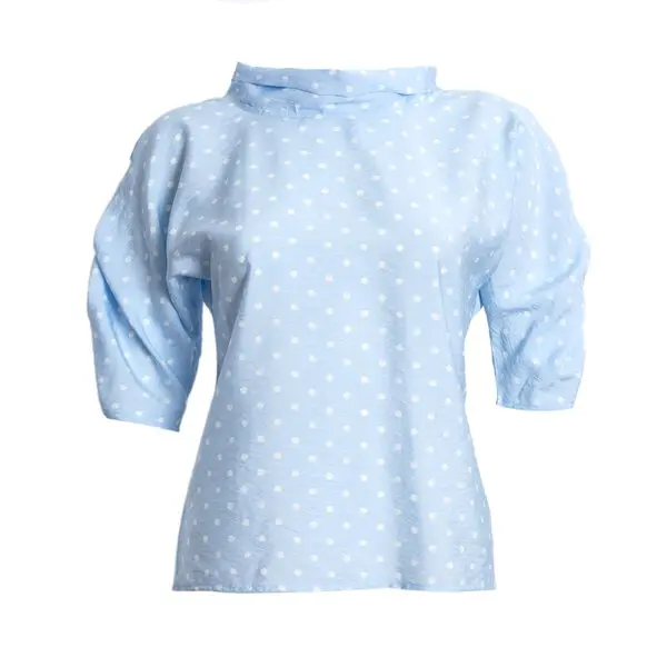 BIANCA POPP Puff Blouse With Collar In Dotted - Blue