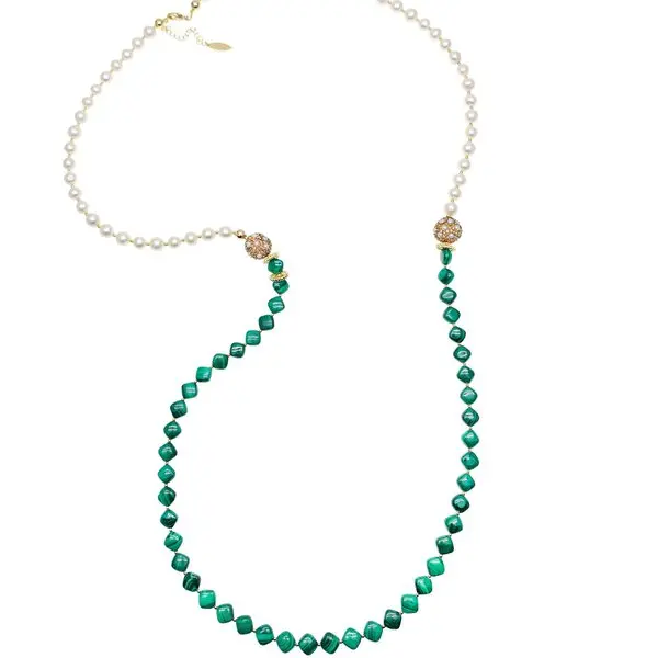 FARRA Malachite With Freshwater Pearls Multi-way Necklace
