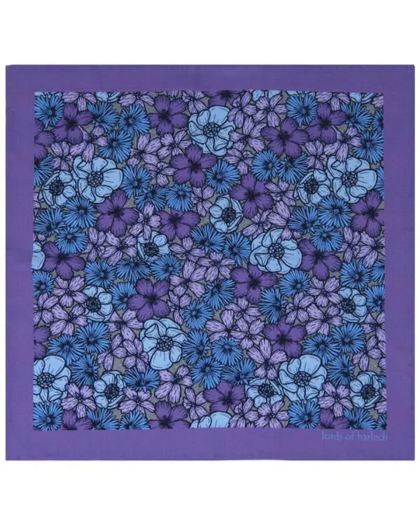 LORDS OF HARLECH Hudson Dense Floral Merino Handkerchief Pocket Square Lavender - Purple