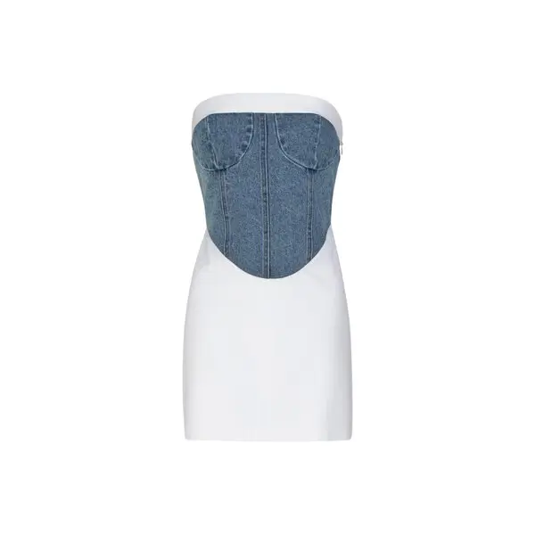 CIRCULAR PATH Donna Strapless Dress White-sky Blue