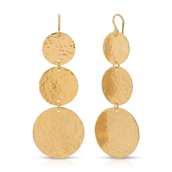 HEATHER HAWKINS Tri Tiered Hand Hammered Disc Earrings Filled - Gold