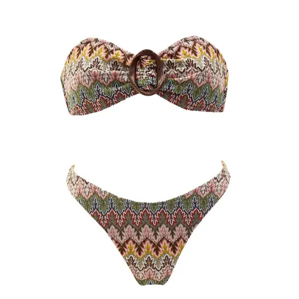 AULALA PARIS Neutrals Rose Blush Bandeau Broderie Bikini - Blue/pink