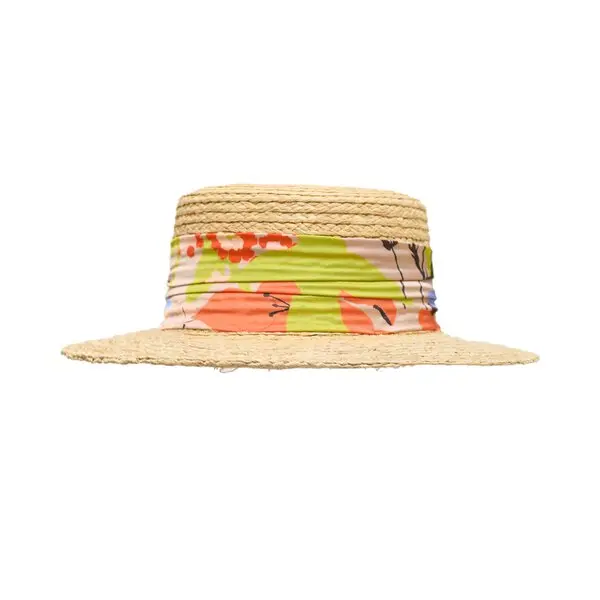 LOST PATTERN Frida's Garden" Raffia Hat With Ribbon Band Multicolour - Purple