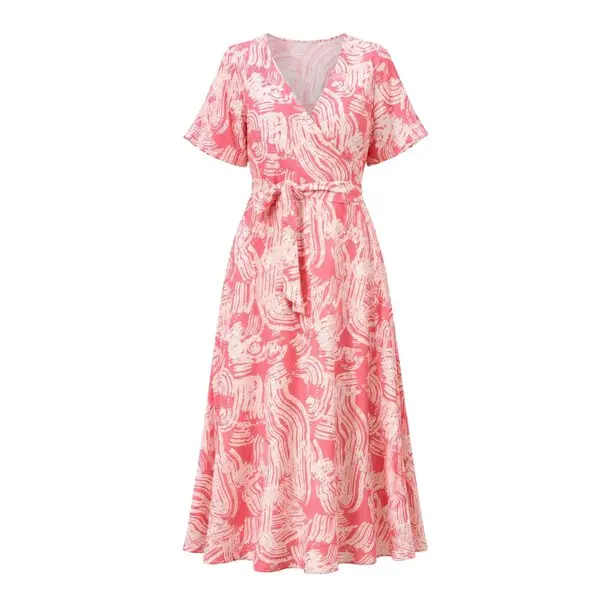 OH!ZUZA NIGHT&DAY Neutrals / Echo Viscose Wrap Dress With Pockets Print - Pink