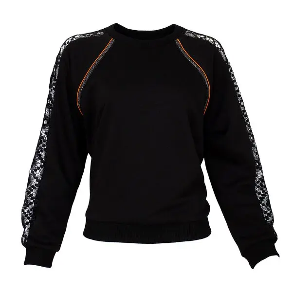 LALIPOP DESIGN Sweatshirt With Guipure Lace Raglan Sleeves - Black
