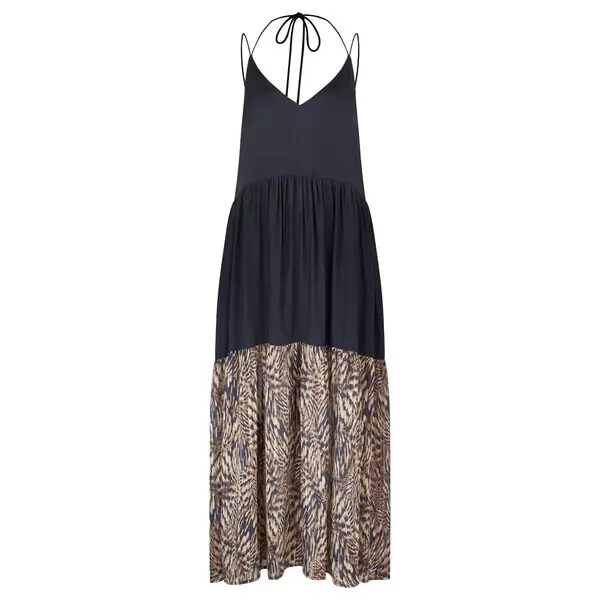 TRAFFIC PEOPLE Blue / Brown A Little Breeze Navy Animal Print Tiered Ithaca Maxi Dress - Blue/brown