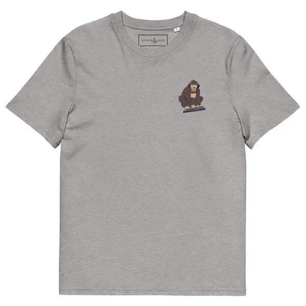 ANCHOR & CREW Heather D J Monkey Organic Cotton Embroidered T-shirt - Grey